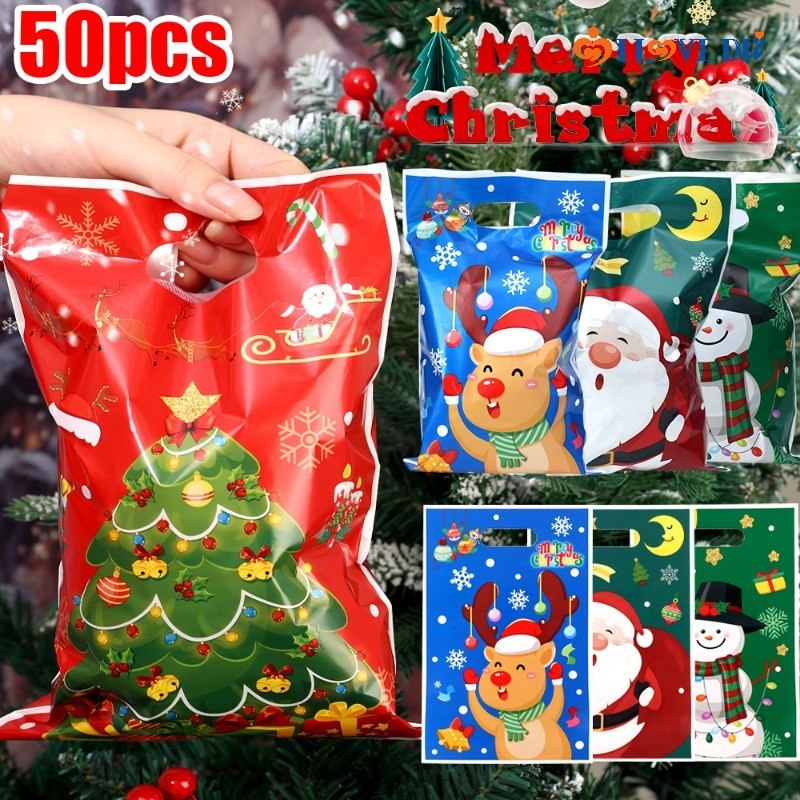 50Pcs/Set Merry Christmas Plastic Gift Bags - Cartoon Santa Claus ...