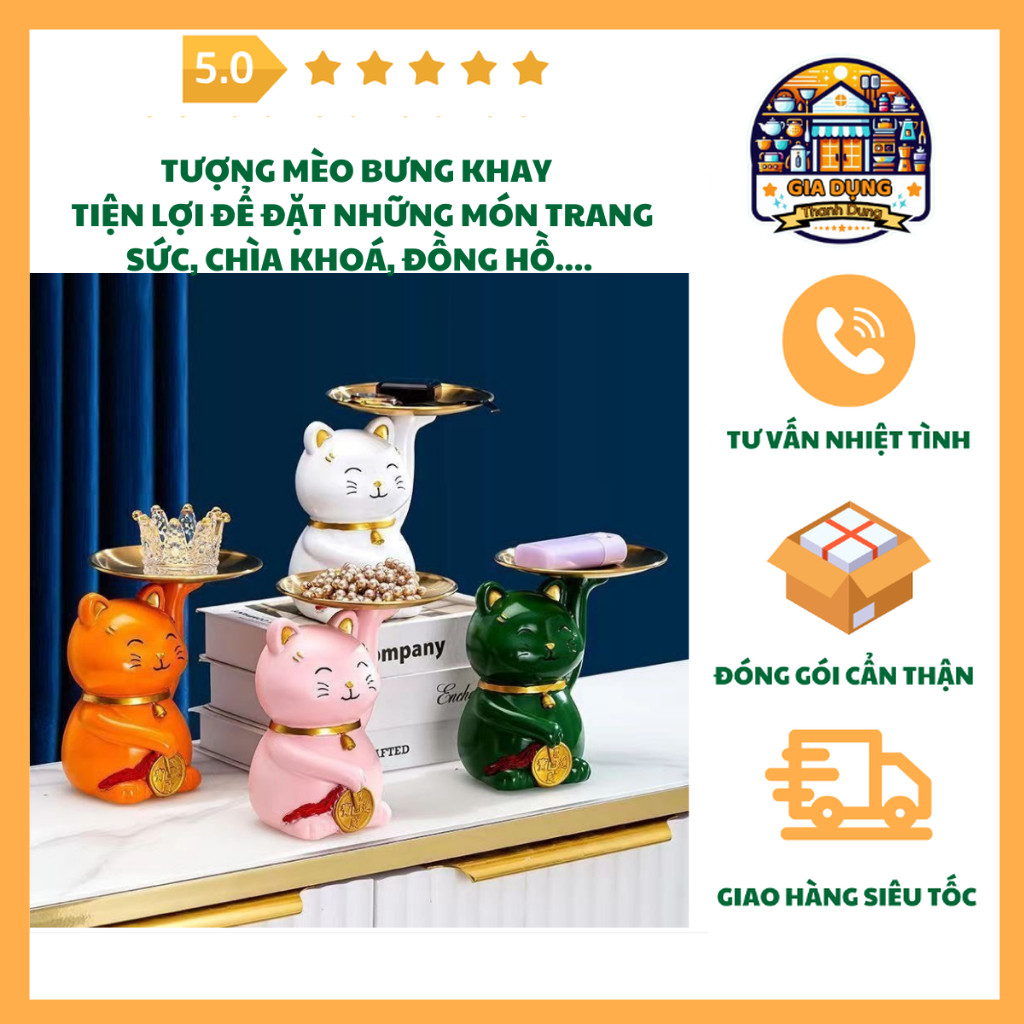 Cat Statue Carrying a Large Tray Decor for Holding Cakes and Candies ...