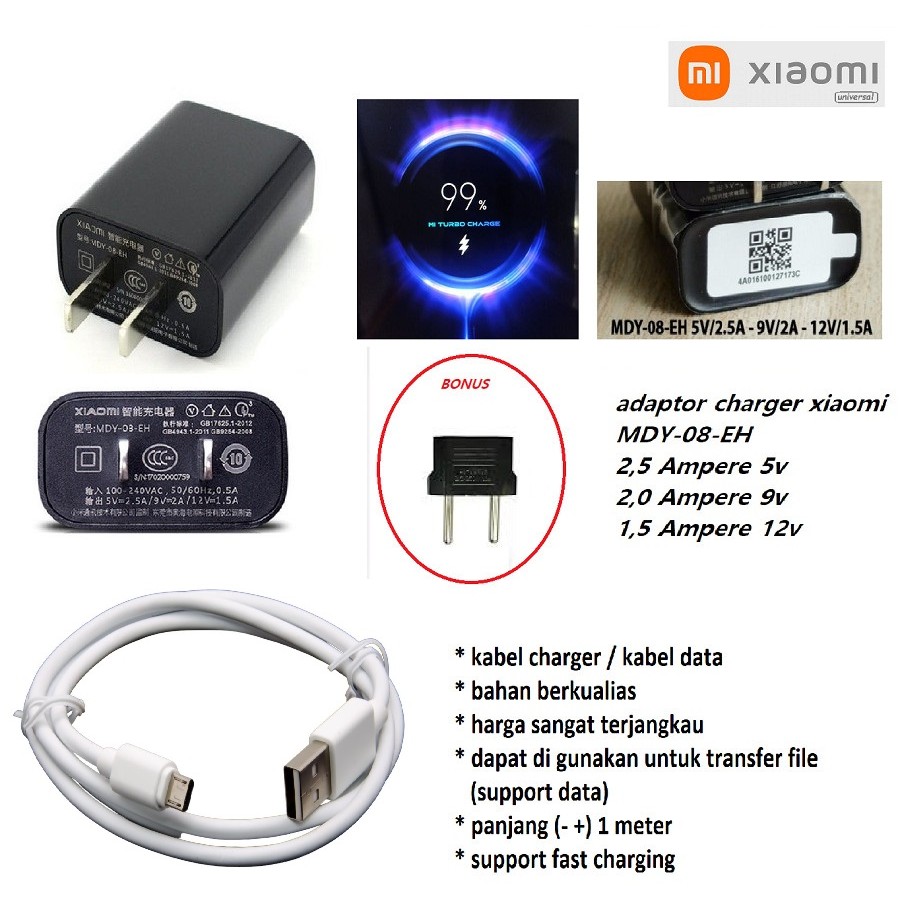 Usb micro cable & charger adapter xiaomi redmi 9A - redmi 9A Sport ...