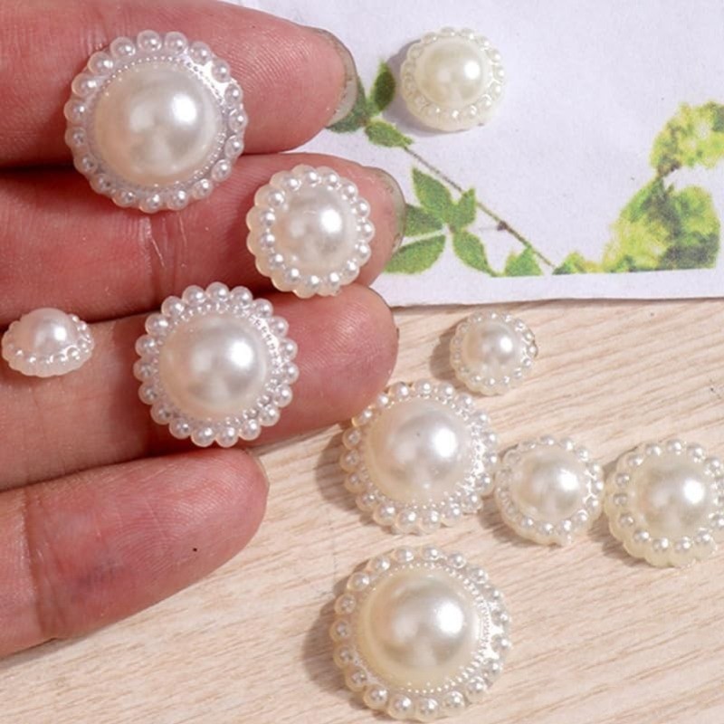 50pcs Half Pearl Flatback Beads Semicircle Sunflower Pearl Charms Resin ...