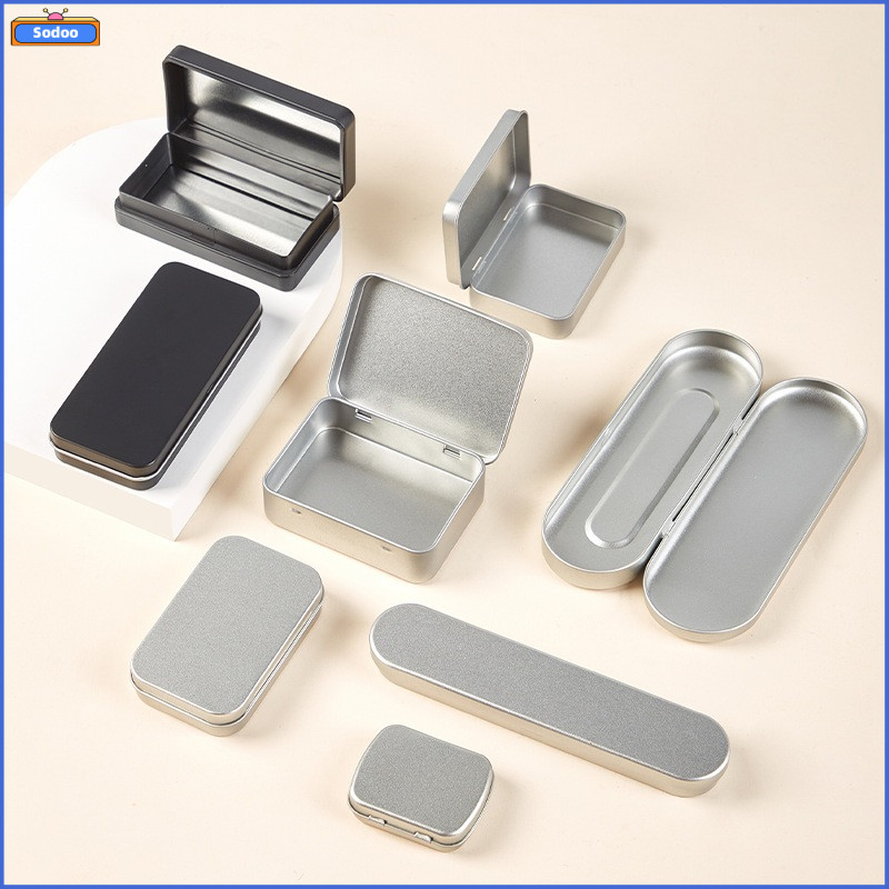【⚡SD】Flip Cover Silver Small Iron Box Rectangular Storage Box Frosted ...