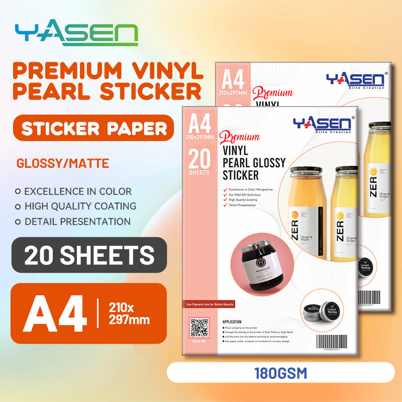 Yasen Glossy Vinyl Sticker A4 Size Waterproof Inkjet Printable Sticker ...