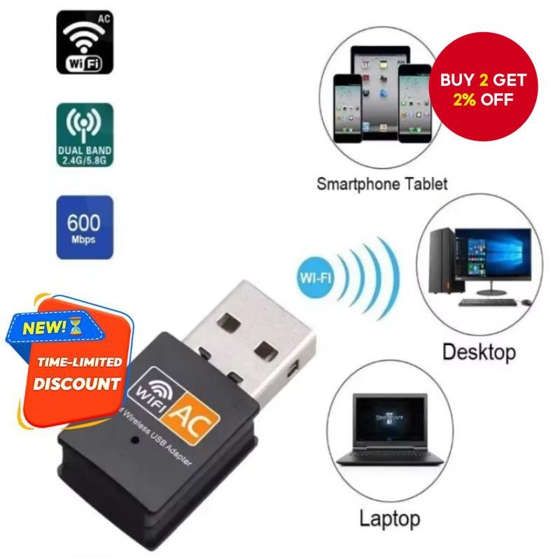 AC600Mbps Dual Band USB WiFi Adapter 5G Dongle WiFi Receiver Wireless ...