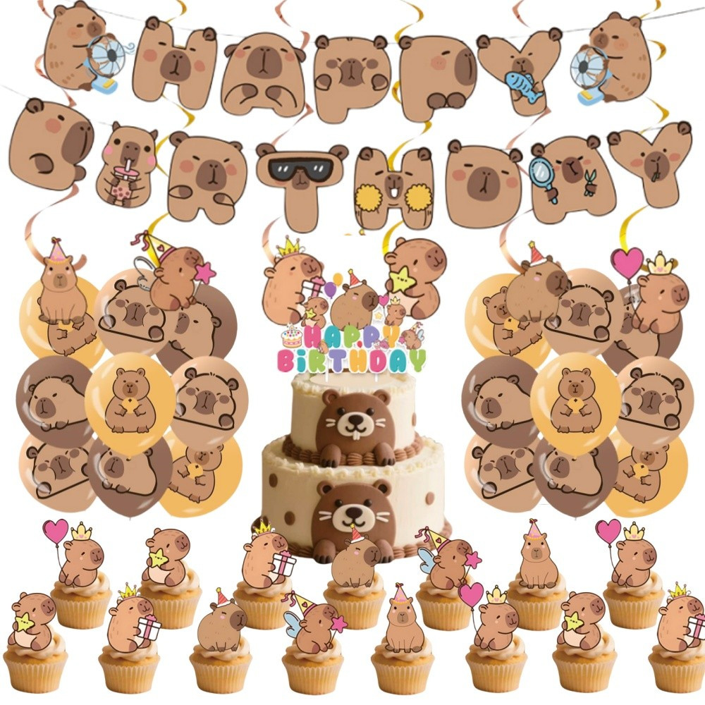 44pcs/set Capybara Cake Topper Cute Animal Cupcake Decorations For Kids ...