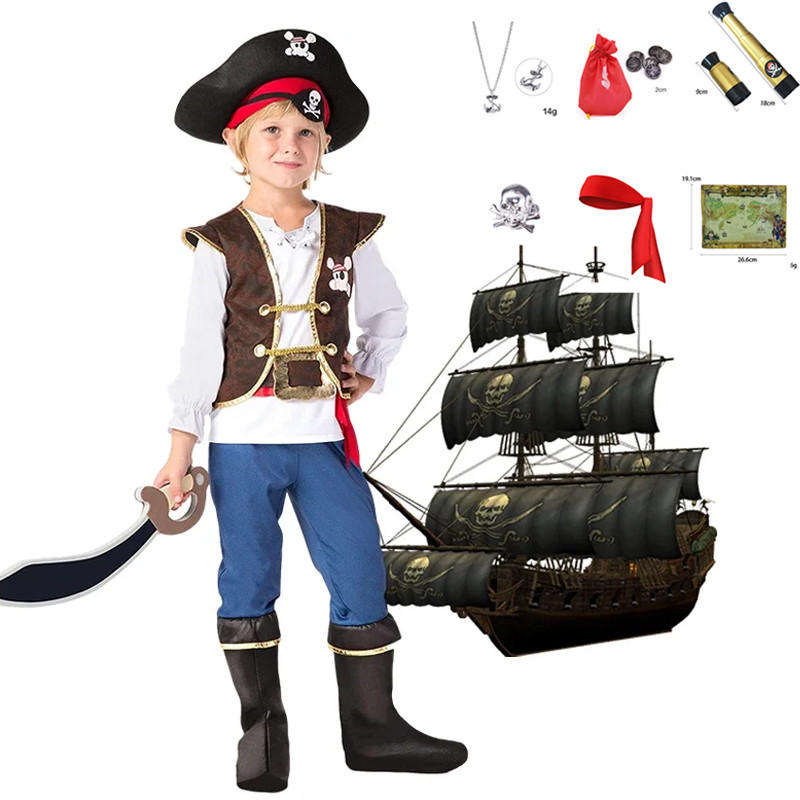 Movie Pirates of the Caribbean Pirate Costume for Kids Boy Jack Captain ...