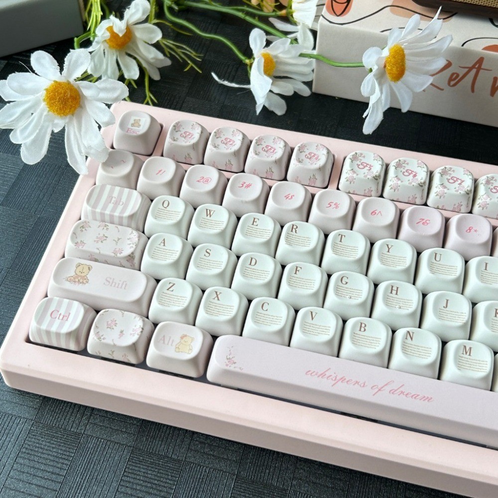 Teddy Bear&Flower Keycaps MOA/Cherry Profile 120+ Keys PBT Dye Sublimation Aula F75 F99 RK100 ...