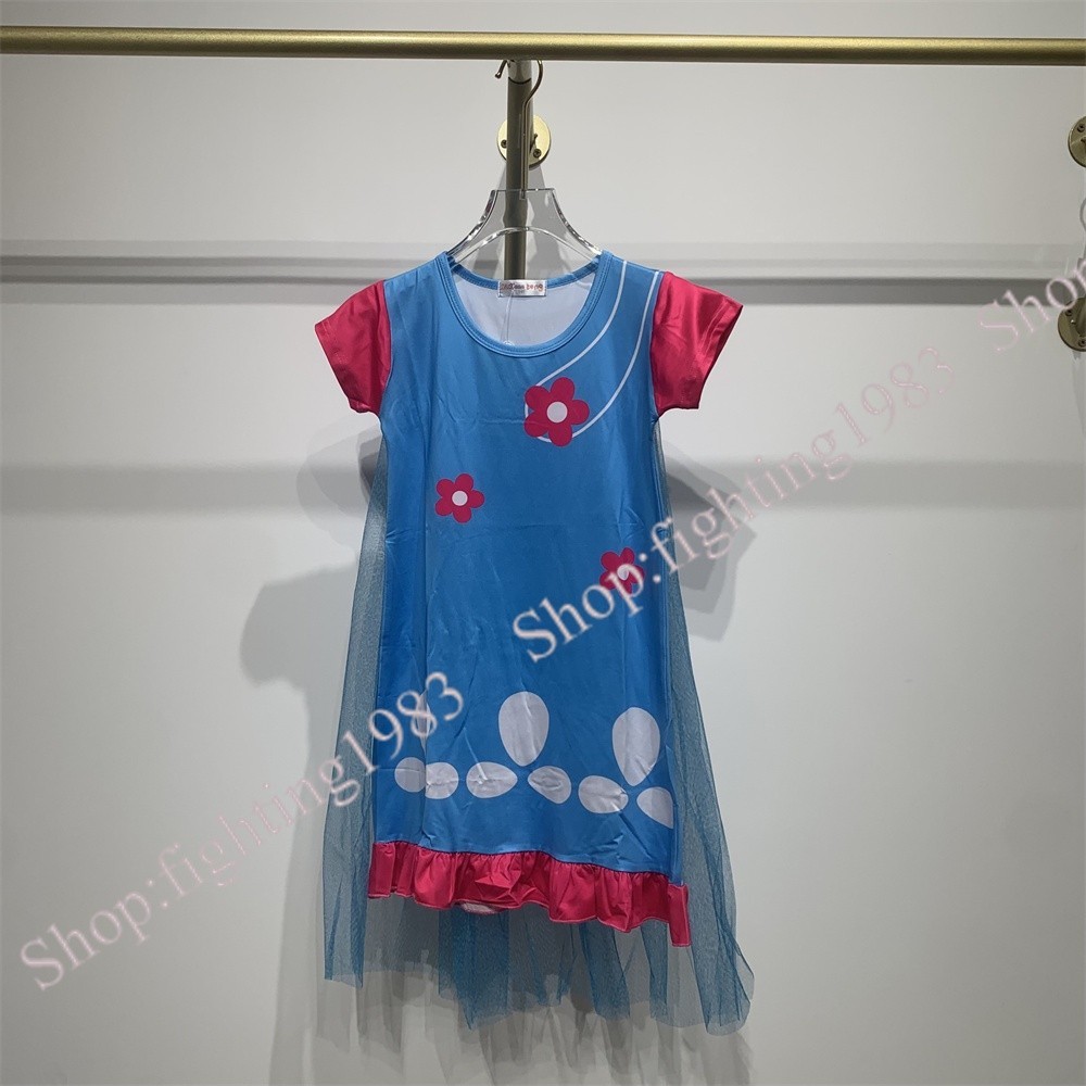 Trolls Poppy Costume for Kids Girl Fairy Elf Short Sleeve Dress Pink ...