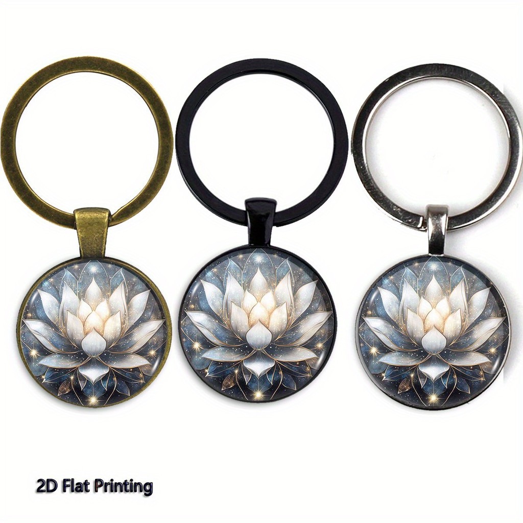 1PC 2D Flat Printed Celestial Lotus Flower Keychain, Teacher'S Day ...