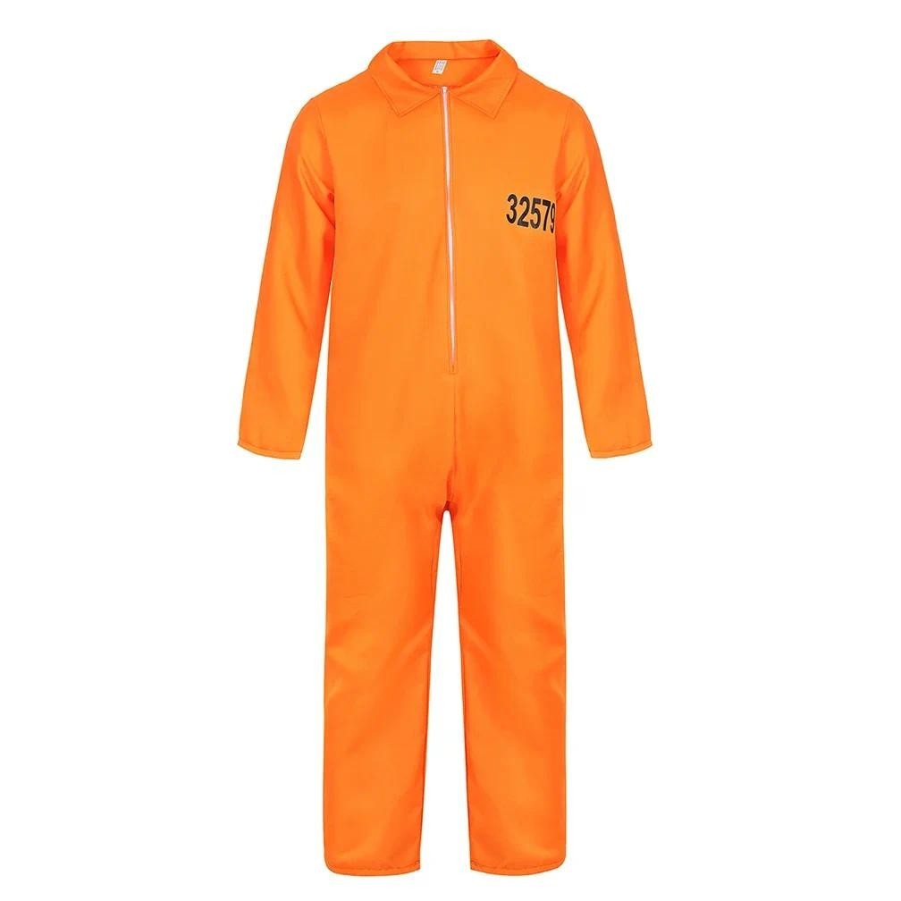 Mens Prisoner Costume Adult Orange Jumpsuit Men's Prison Coverall Long ...