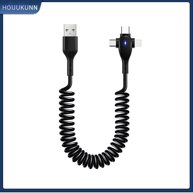 Home 3 In 1 Retractable Usb Cable 6a 66w Fast Charging T-type Spring ...