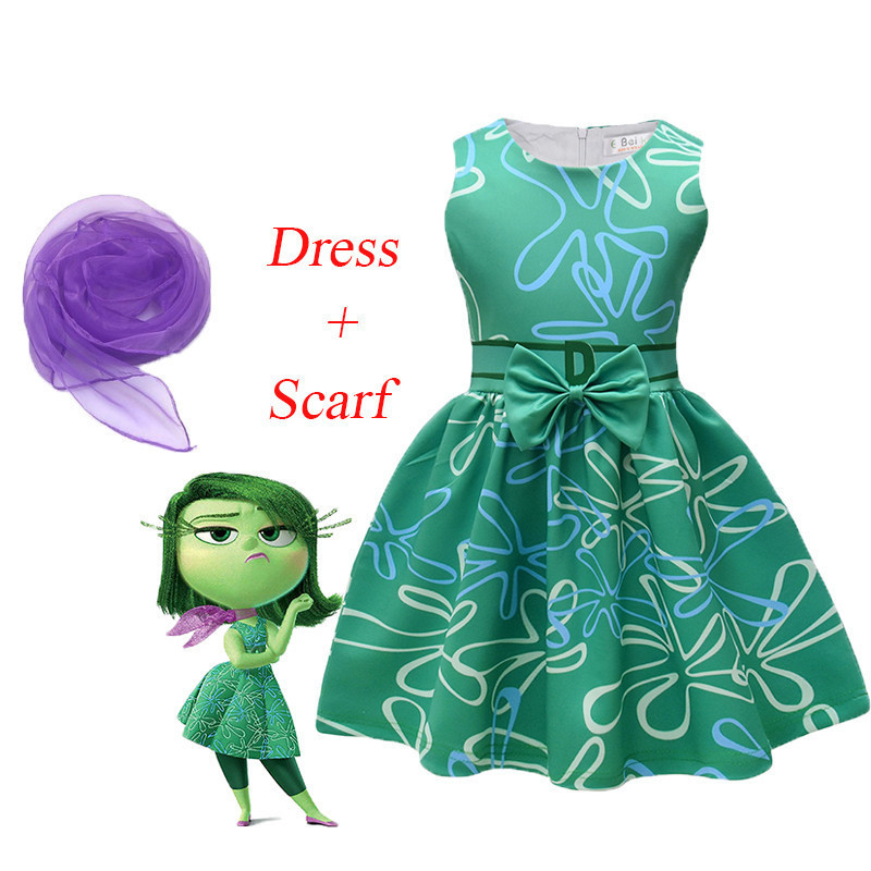 Movie Inside Out 2 Disgust Costume for Kids Girl Green Dress Scarf Wig ...