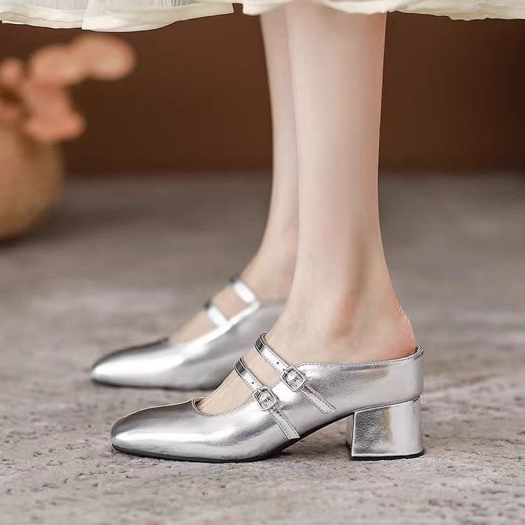 Square Toe Chunky Heel Ankle Strap High Heels Women Height Increasing