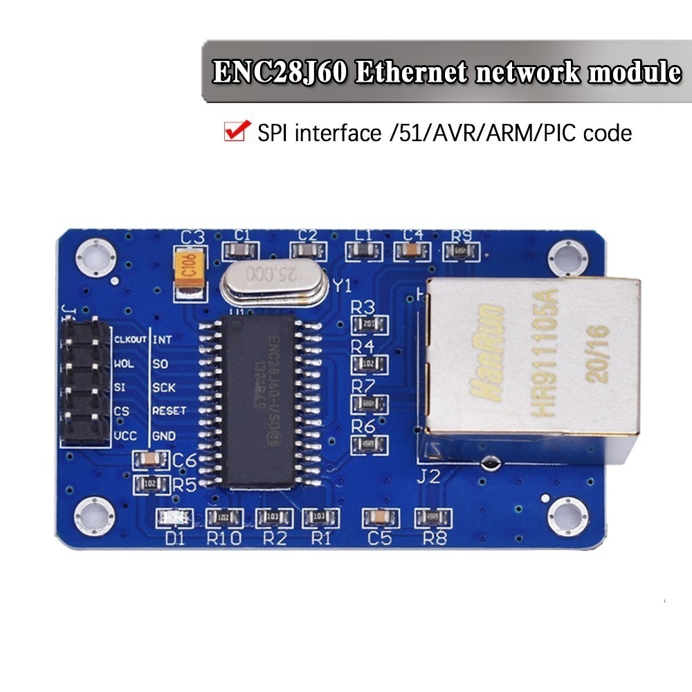Enc28j60 Lan Ethernet Network Board Module 25mhz Crystal Avr 51 Lpc Stm32 3 3v For Arduino