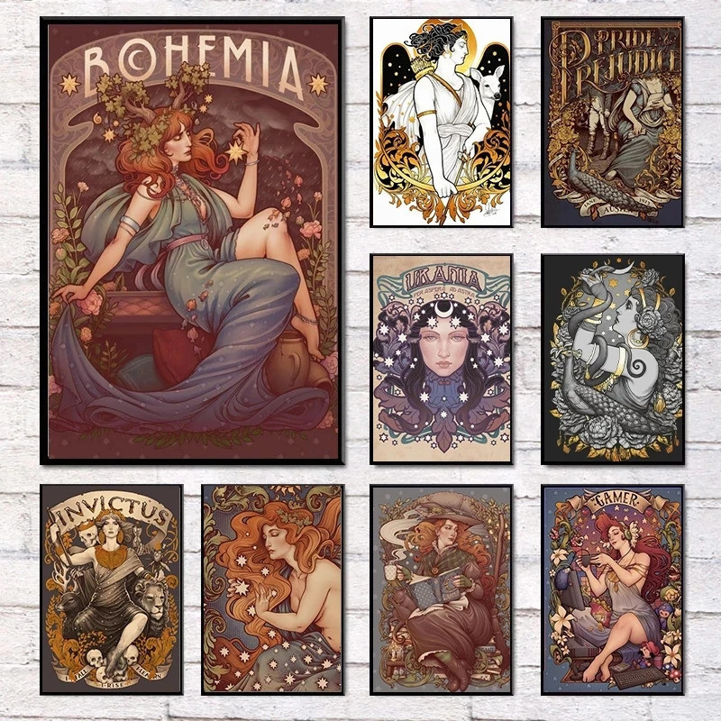 Vintage Female Mermaid Classical Aesthetics Art Canvas Painting Poster ...