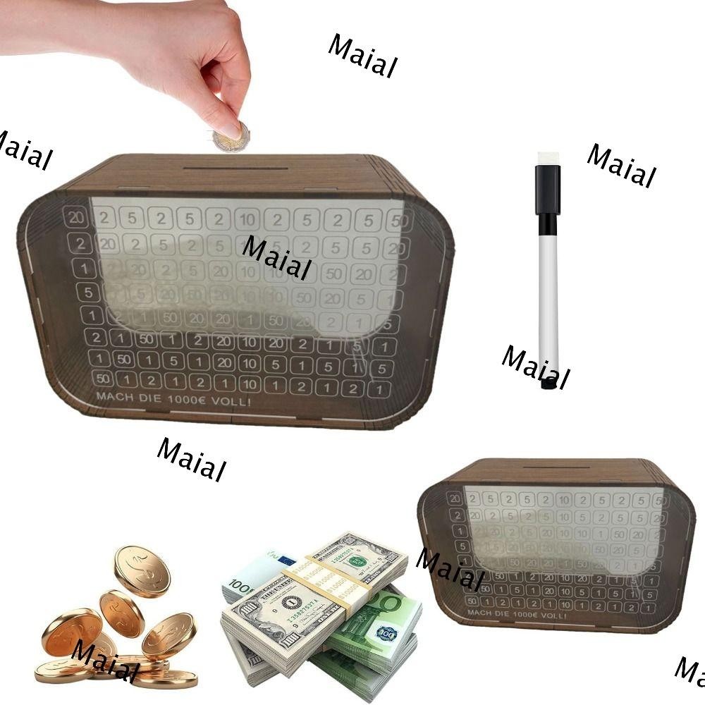 MAIAL Cash Saver Money Box, Transparent Wooden Piggy Bank, With Saving ...