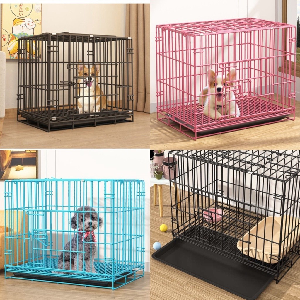 Dog Foldable Cage with Poop Tray Heavy Duty Dog Cat Collapsible Cage ...
