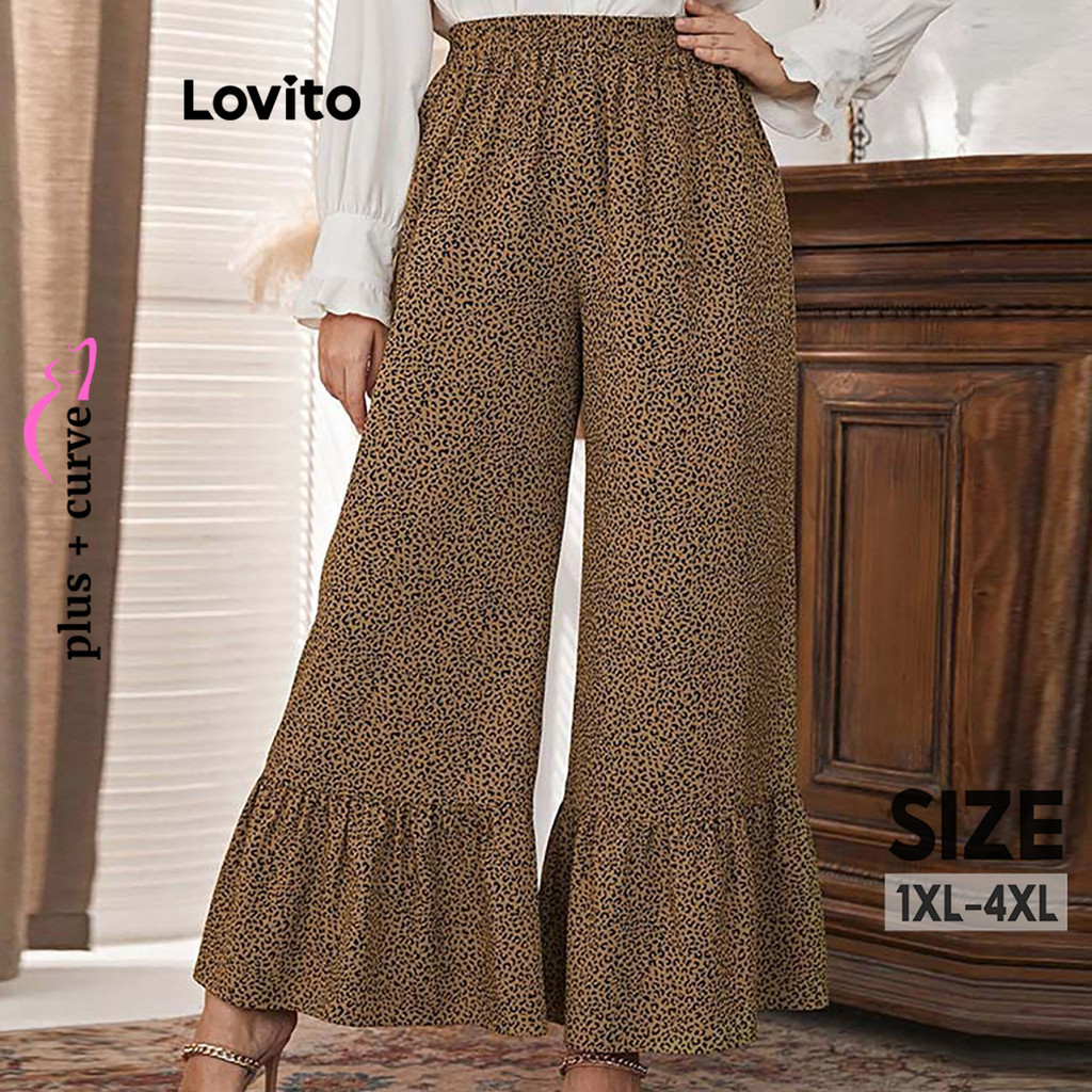 Lovito Women Plus Size Curve Elegant Ditsy Floral Printing Pants ...