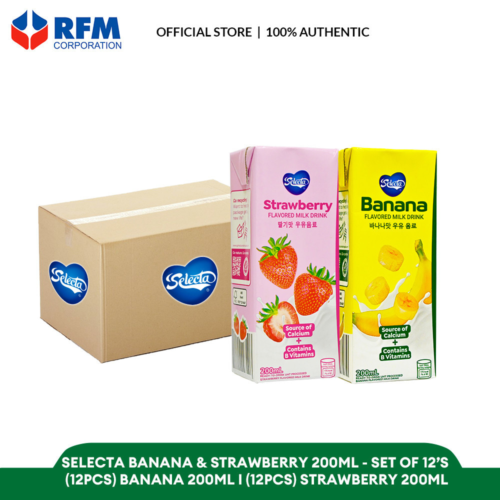 Selecta Banana and Strawberry Flavored Milk 200ml - Set of 12s | Shopee ...
