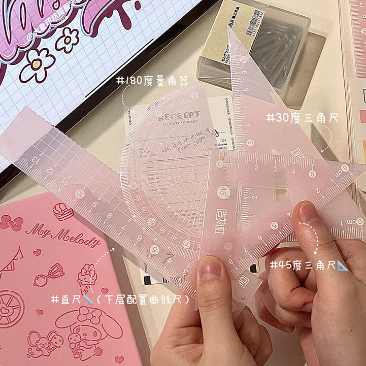 Cdaily|Student Ruler Set Jelly Set Ruler 15cm Ruler Ruler Triangle ...