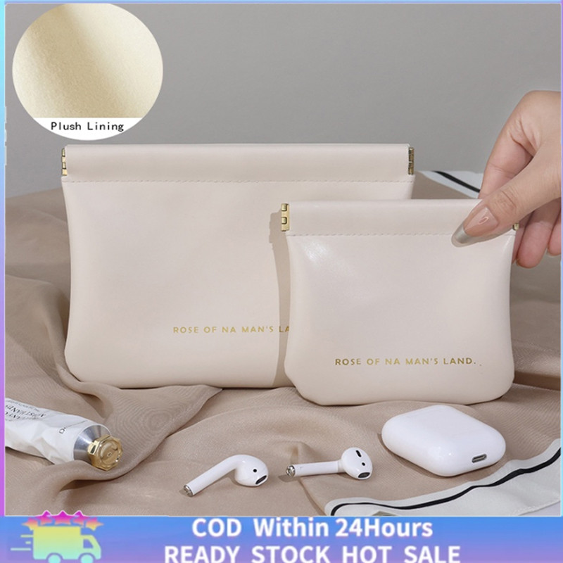 INS PU Leather Cosmetic Bag Portable Coin Wallet Simple Mini Lipstick ...