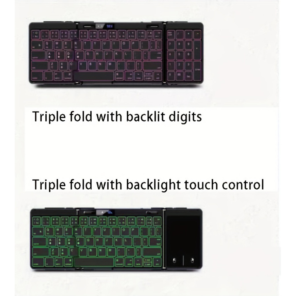 Jomaa Rgb Backlight Bluetooth Foldable Keyboard With Battery Level Display Rechargeable Wireless