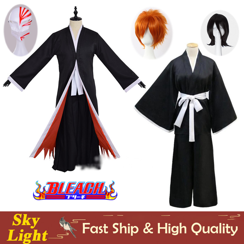 Anime Bleach Kuchiki Rukia Kurosaki Ichigo Cosplay Costume Black Haori ...
