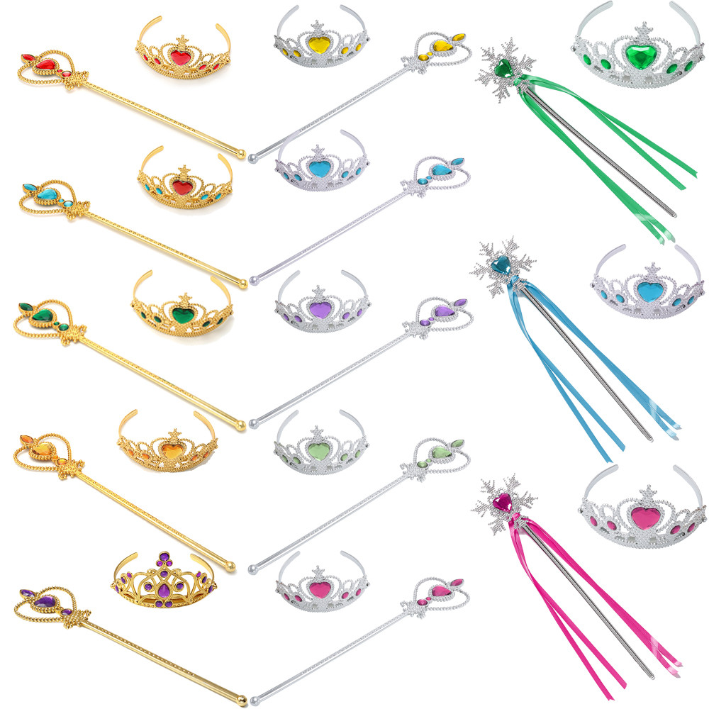 Disney Girl Princess Accessories Crown Magic Wand Set Frozen Elsa Belle ...