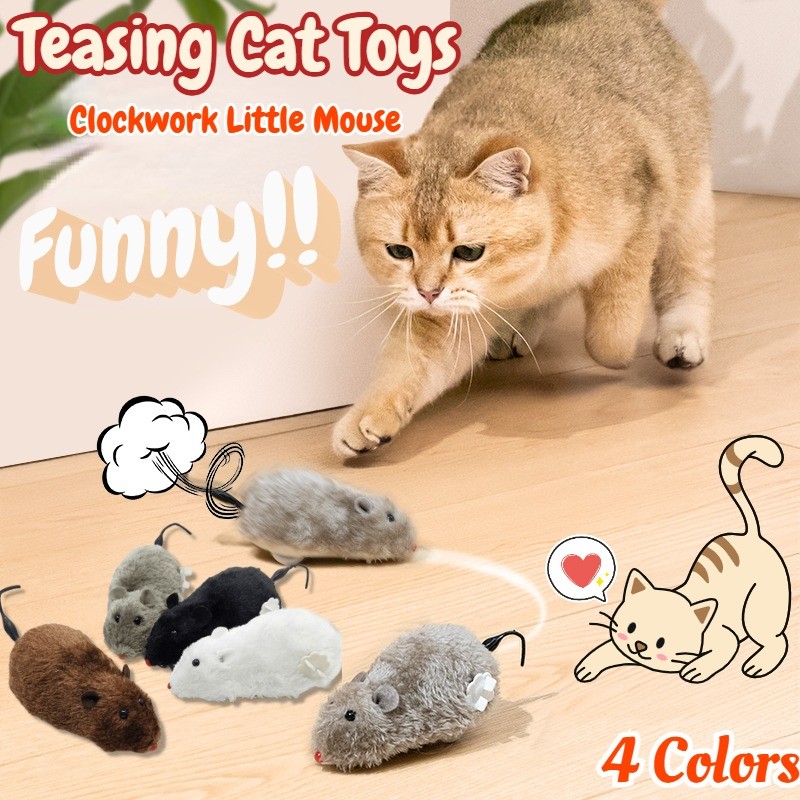 Teasing Cat Toys Clockwork Little Mouse Squeaky Rat Toys Plush Chain ...