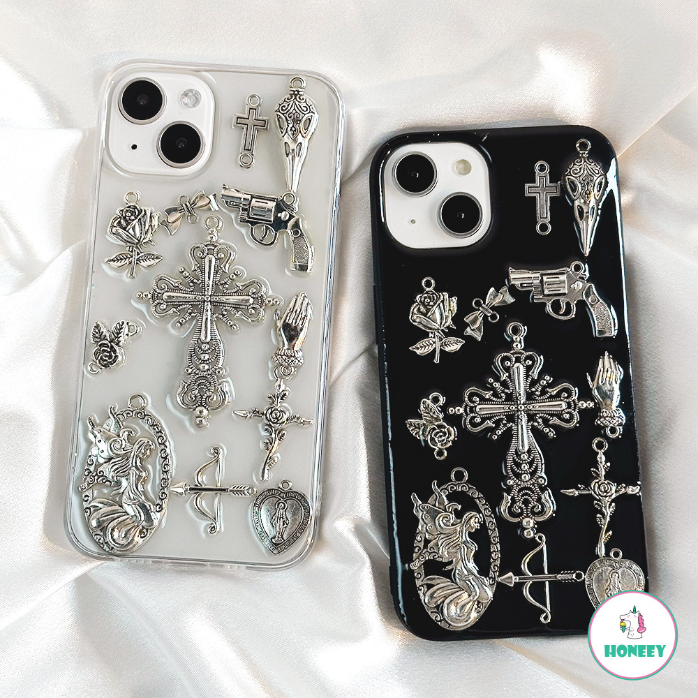Luxury 3D Diablo Silver Cross Glitter Phone Case for Iphone 15 14 Pro ...