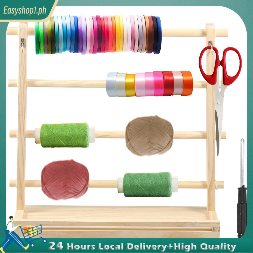 Ribbon Spool Holder 4 Layers Wood Ribbon Organizer Ribbon Holder Ribbon ...