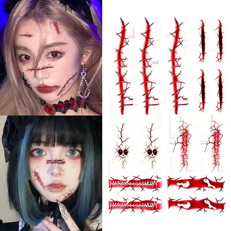Face Scar Tattoo Sticker Waterproof Temporary Tattoo Scary Bloody Wound ...