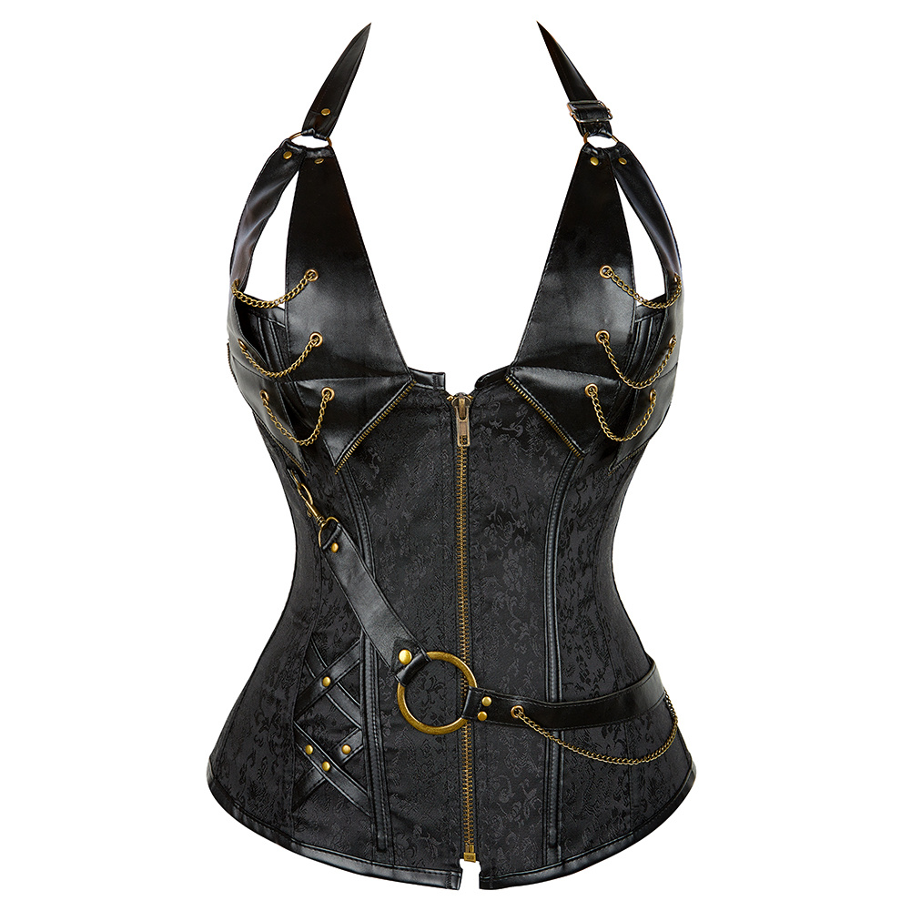 Steampunk Leather Corsets Top Plus Size Sexy Halter Overbust Bustier ...