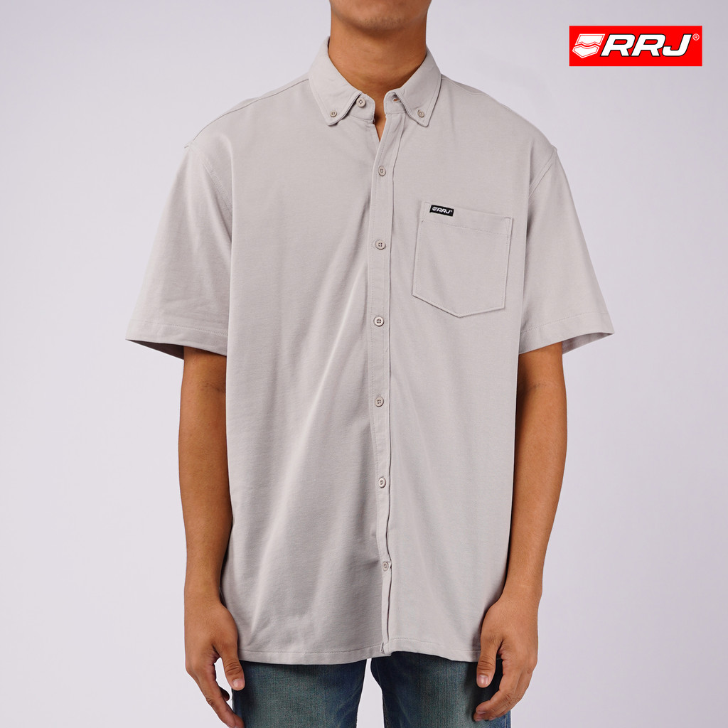 RRJ Men's Basic Woven Shirt Regular Fitting Pique Fabric 159463 (Light ...