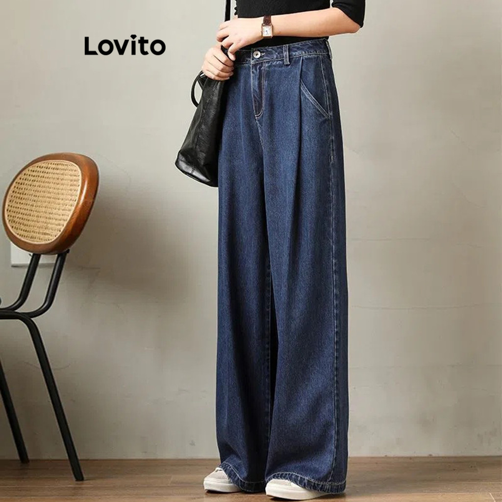 Lovito Women Casual Plain Button Pocket Jeans LNE75046 | Shopee Philippines