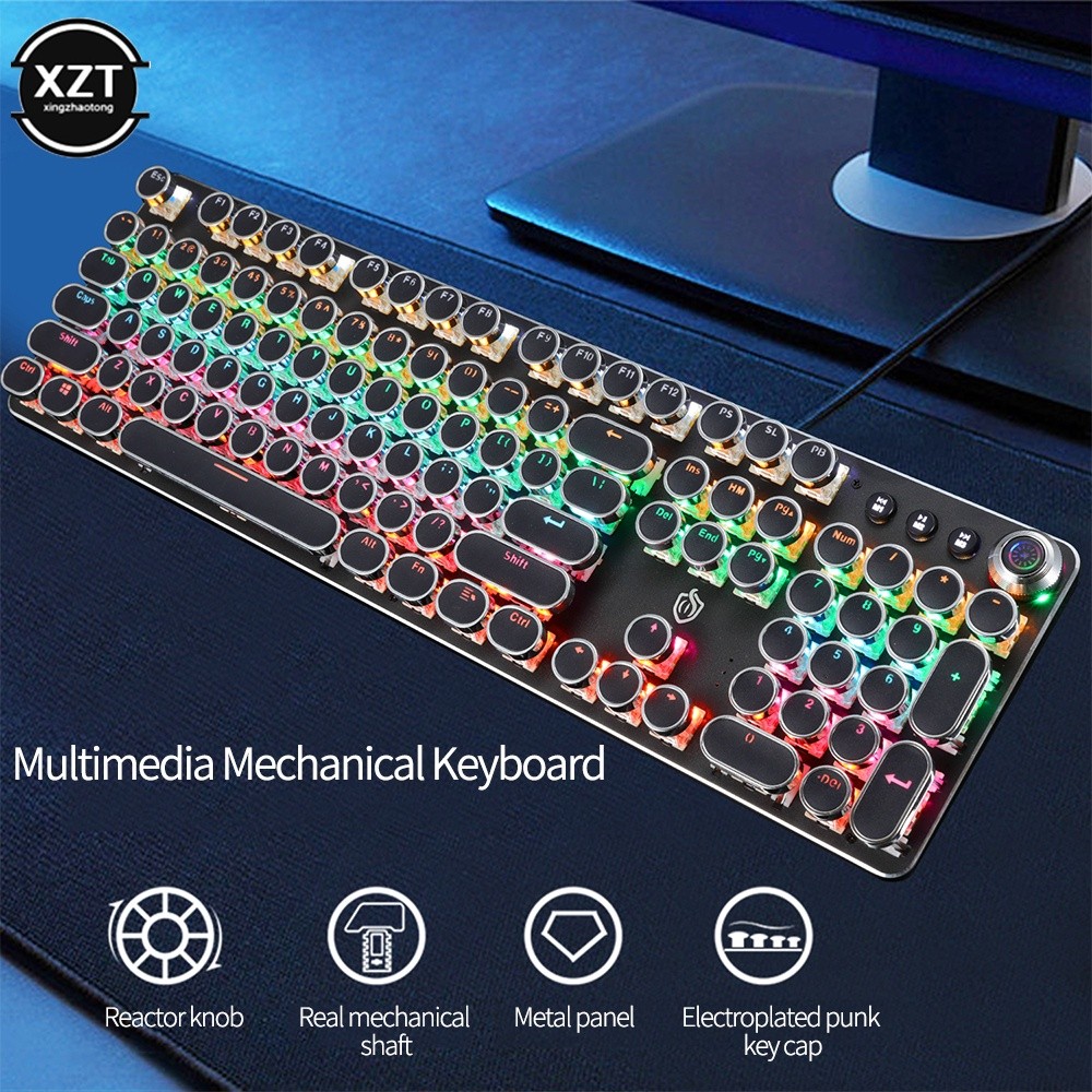 K820 Retro Punk Electroplating Knob Luminous Mechanical Keyboard Green ...