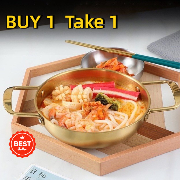 Korean Stainless Steel Cooking Pots Seafood Double Ear Pot Fondue Ramen ...
