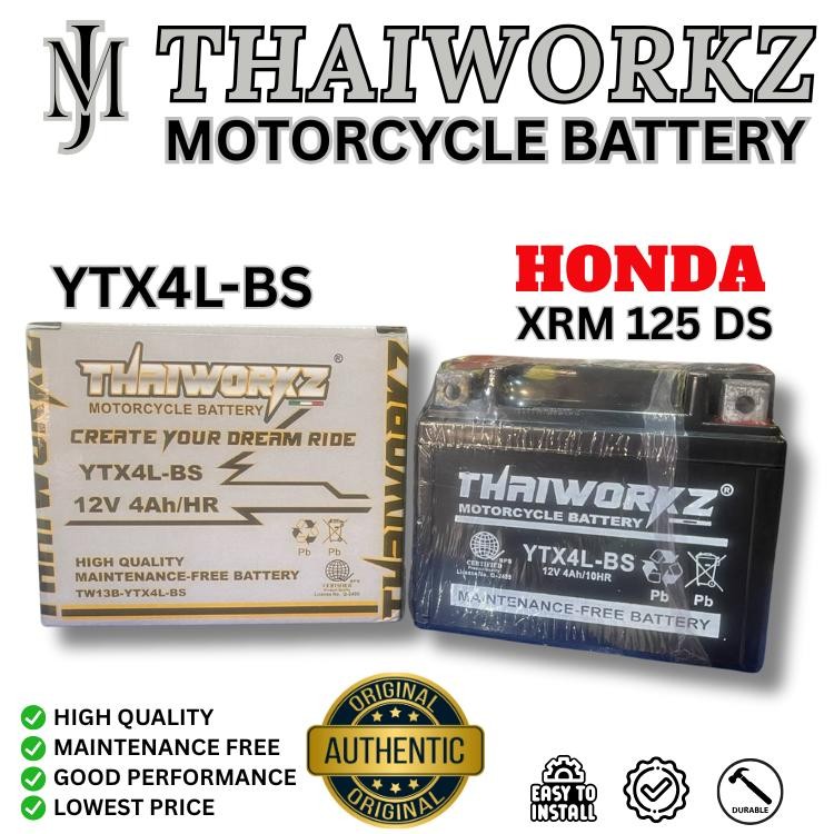 HONDA XRM 125 DS THAIWORKZ MOTORCYCLE BATTERY ORIGINAL SIZE YTX4L-BS ...