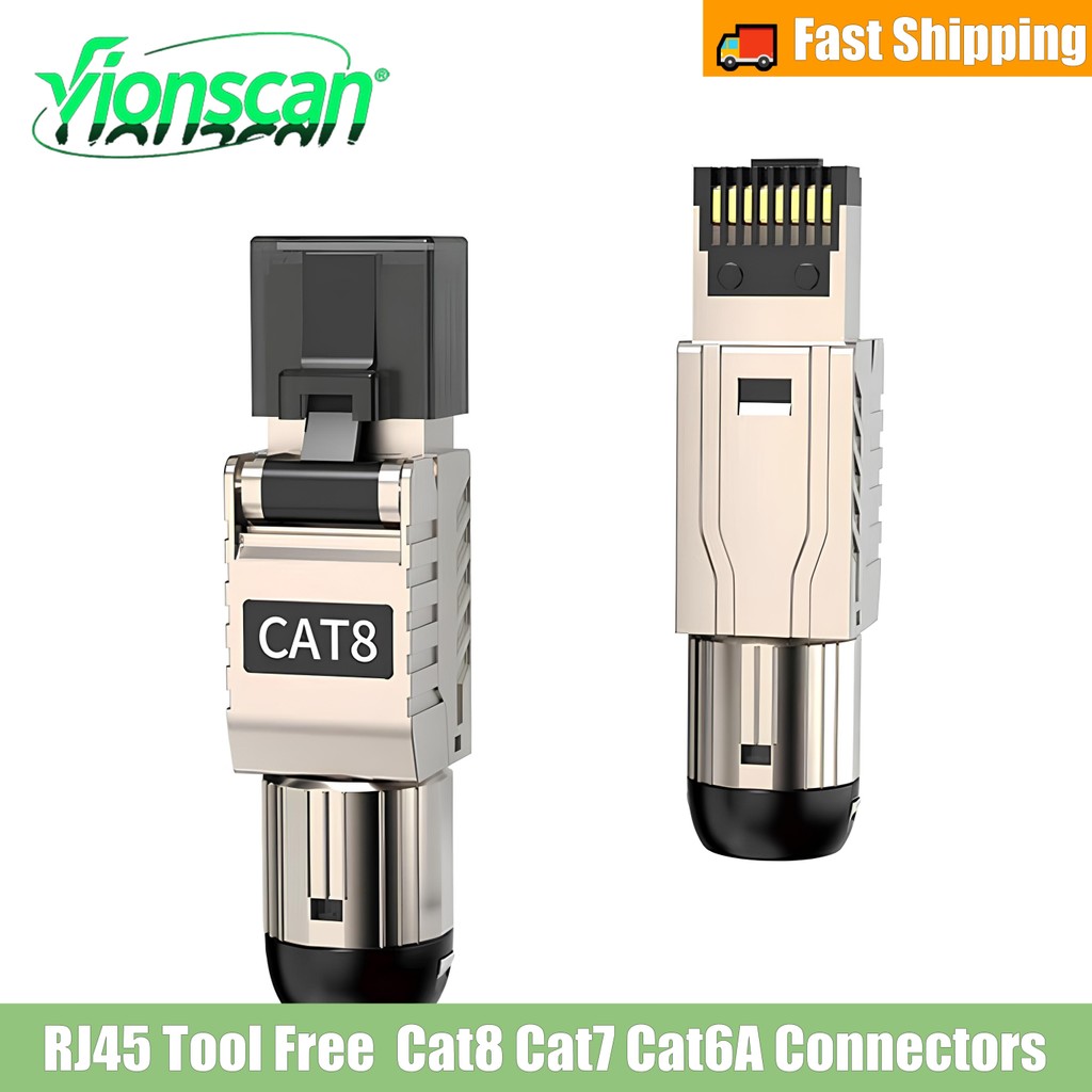 Vionscan RJ45 CAT8 CAT7 CAT6A Connectors Shielded Tool-Free Easy ...