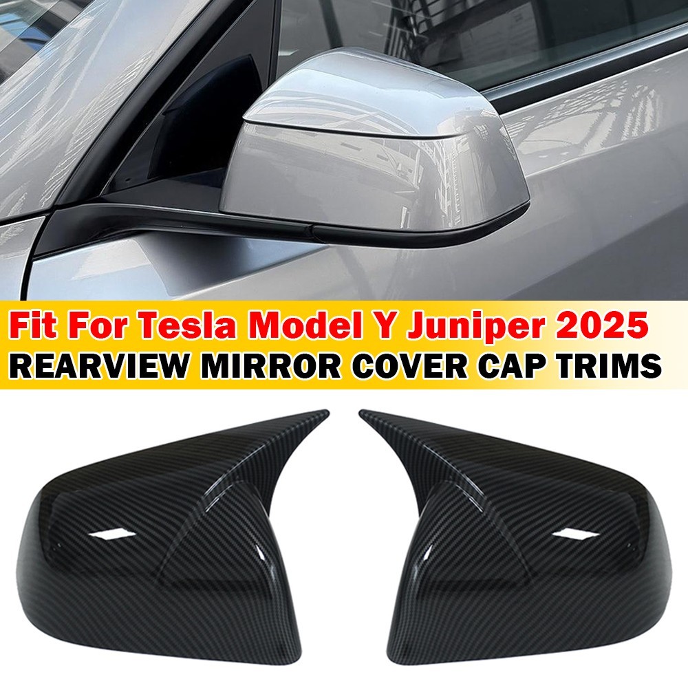 For Tesla Model Y Juniper 2025 Gloss Black/Carbon Fiber Side Mirror ...