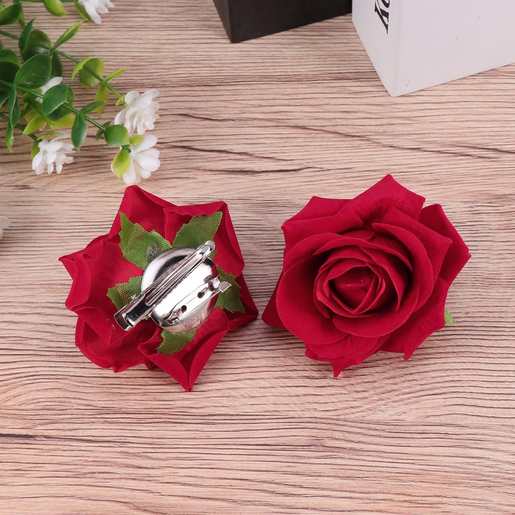 Lurrose Red Rose Hair Clips Floral Brooch Rose Hair Clips Hair Pins ...