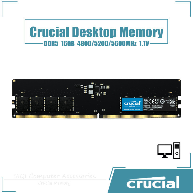 Crucial 16GB DDR5 4800MHz/5200MHz/5600MHz Desktop RAM Memory Built-in ...