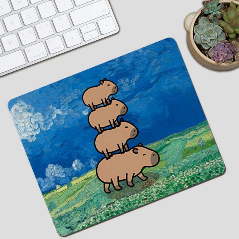 2024New Capybara Small Size Natural Rubber Gaming Mouse Mat Lock Edge ...