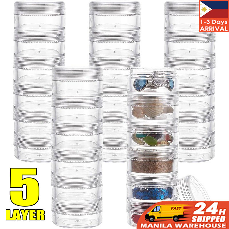 5 Layer Jewelry Organizer Box - Mini Round Plastic Storage Box - Clear ...