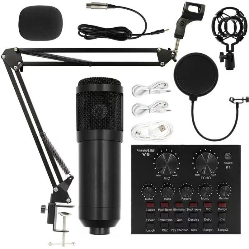 Original Meet BM-800 Condenser Microphone Kit With V8 Sound Card and Sony Headphone | Shopee ...