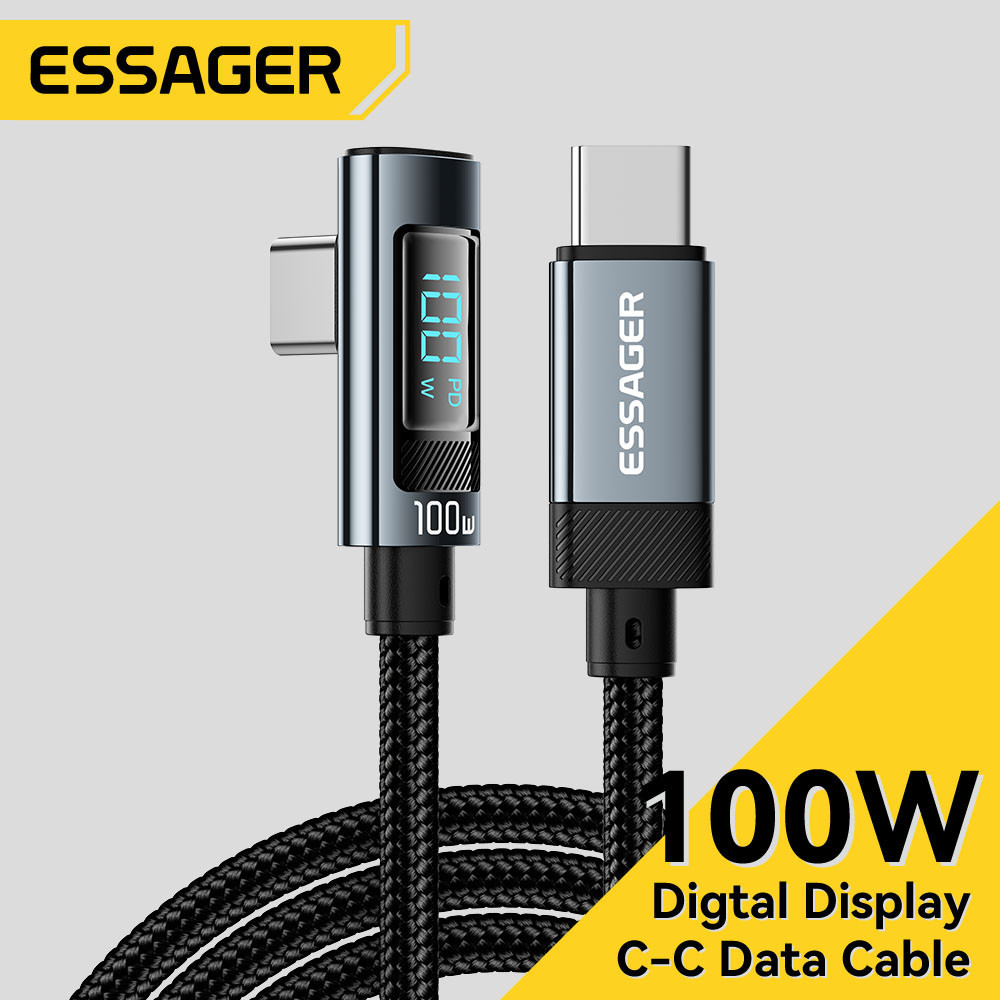 Essager PD 100W Elbow Digital Display USB2.0 C To Type C Cable E-Marker USBC Fast Charging ...