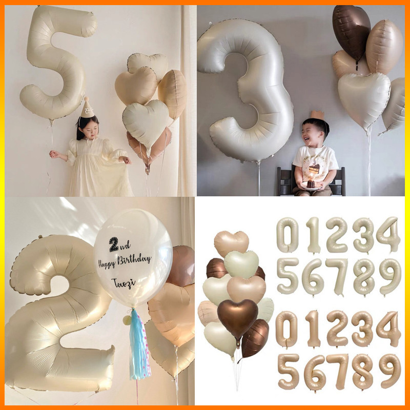Ins 40inch Cream Number Balloons Party Decorations Bear Love Heart ...
