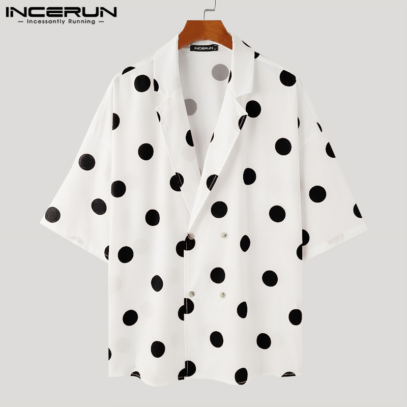 INCERUN men's commuting polka dot suit collar shirt | Shopee Philippines