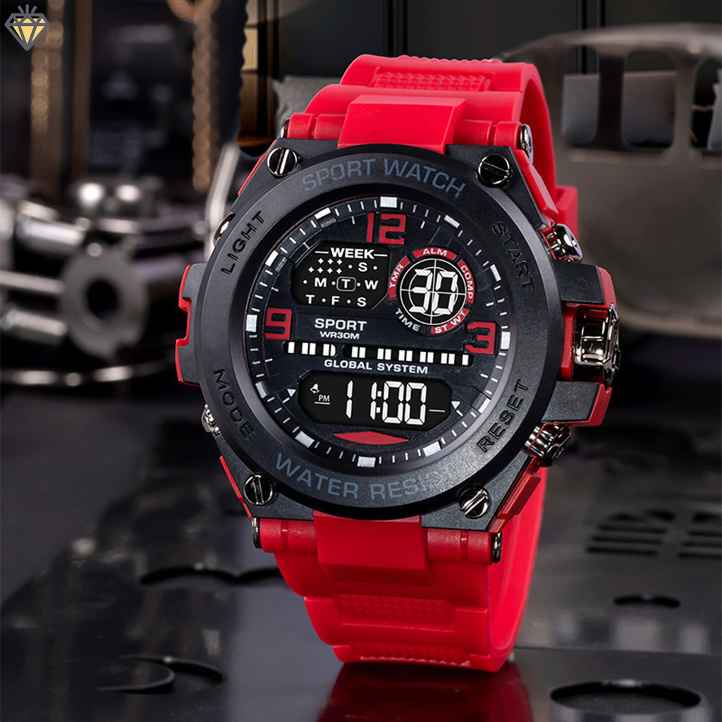 Men's Digital Waterproof Watch Multi-Functional Dual Display Time Week ...