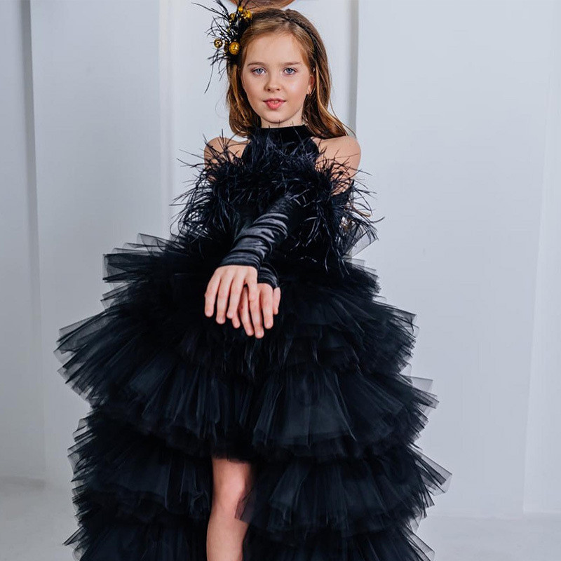 Black Children's Dress Halter Neck Halter Princess Dress Birthday Model ...