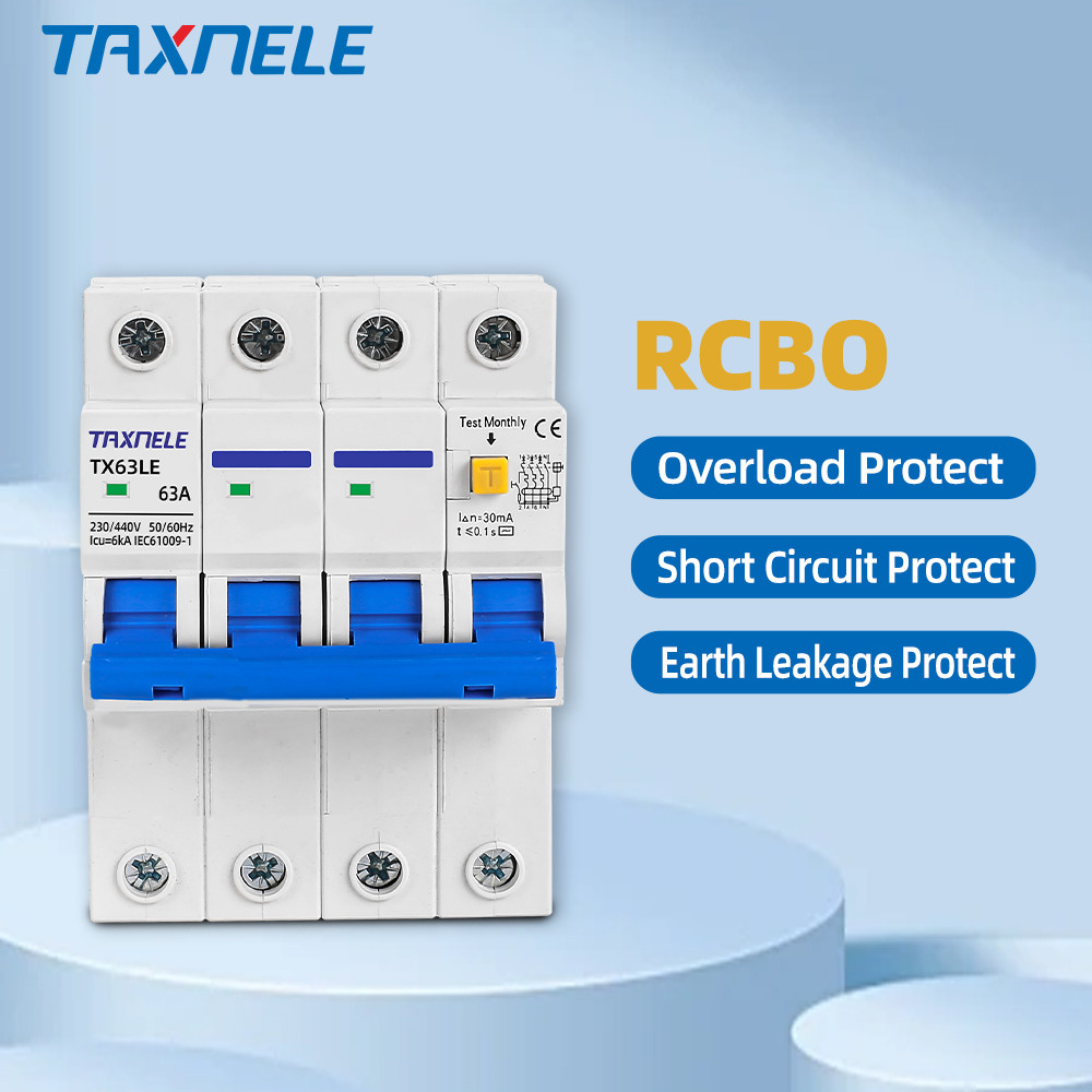 RCBO 63A 380V 4P Residual Current Circuit Breaker MCB 30mA Overload ...